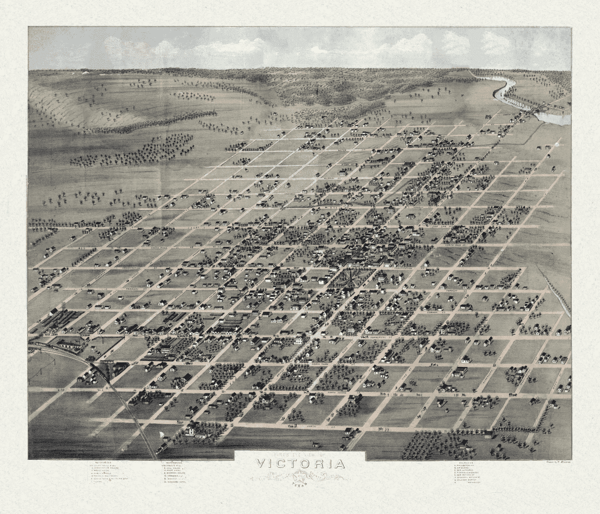 Birds Eye Map of Victoria, Texas in 1873 - Fine Art Print – Copano Bay ...